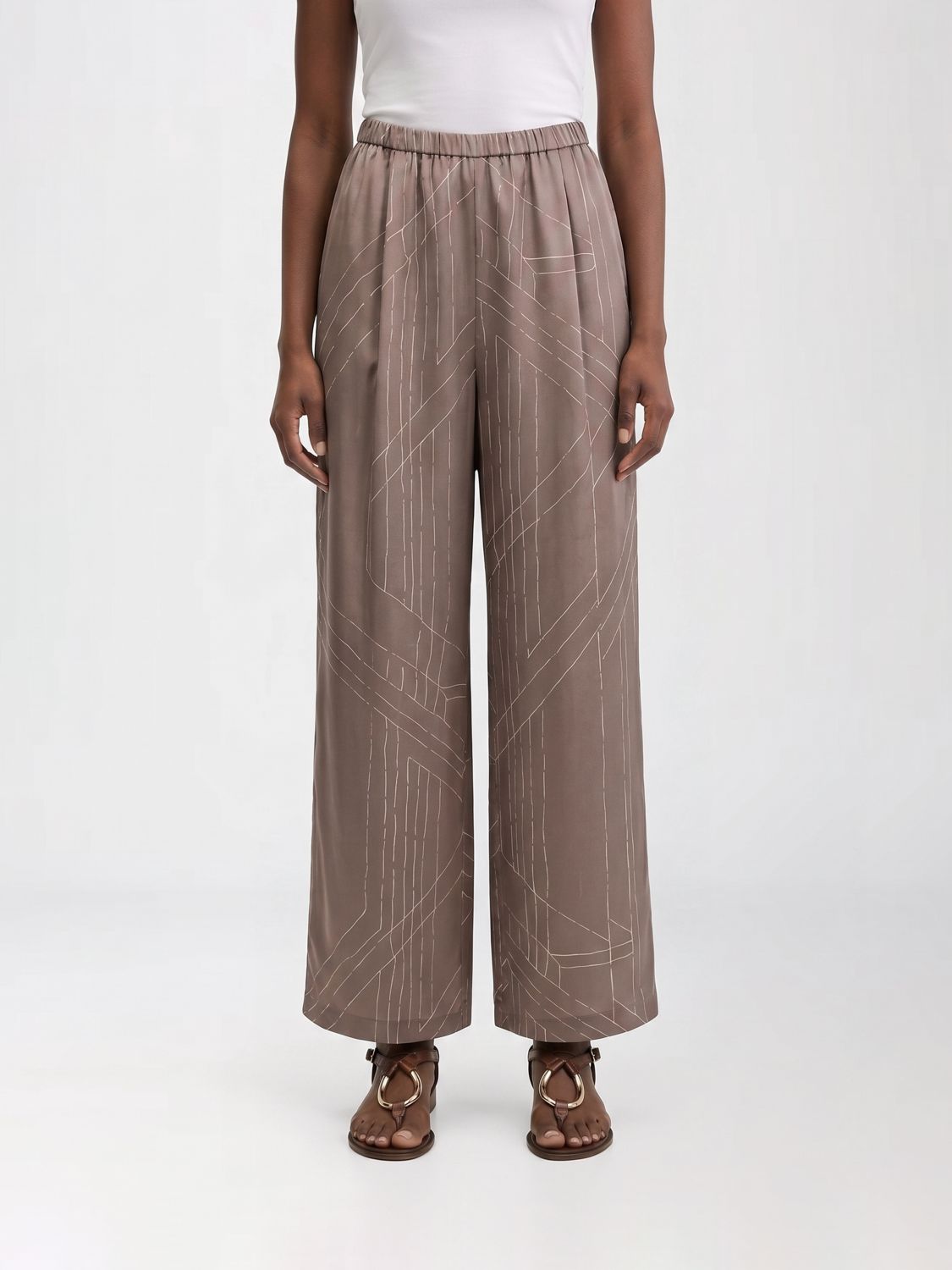 ALYSI Alysi Straight-Leg Silk Trousers with Graphic Print